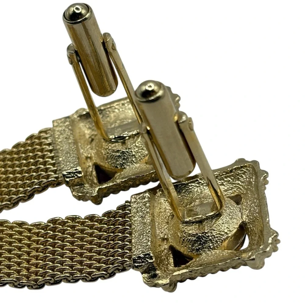 Accessories | Red Rhinestone Cufflinks Gold Tone Mesh Wrap Around Open ...